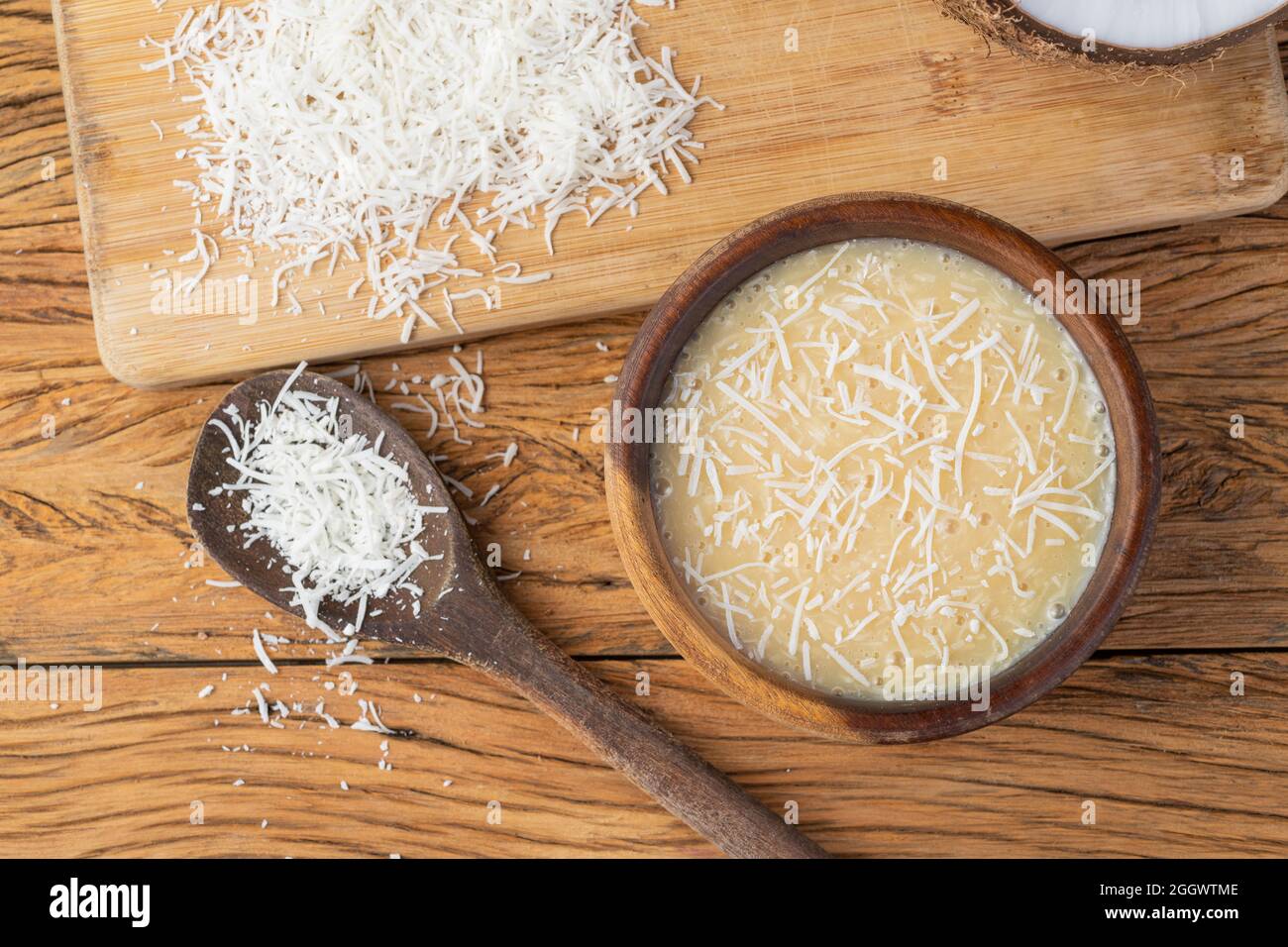 Creamy cocada, traditional brazilian coconut candy with grated coconut ...