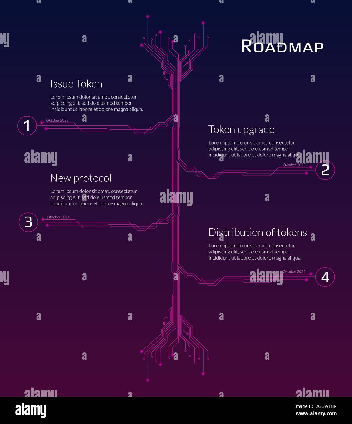 A roadmap for a cryptocurrency or digital technology site on red ...