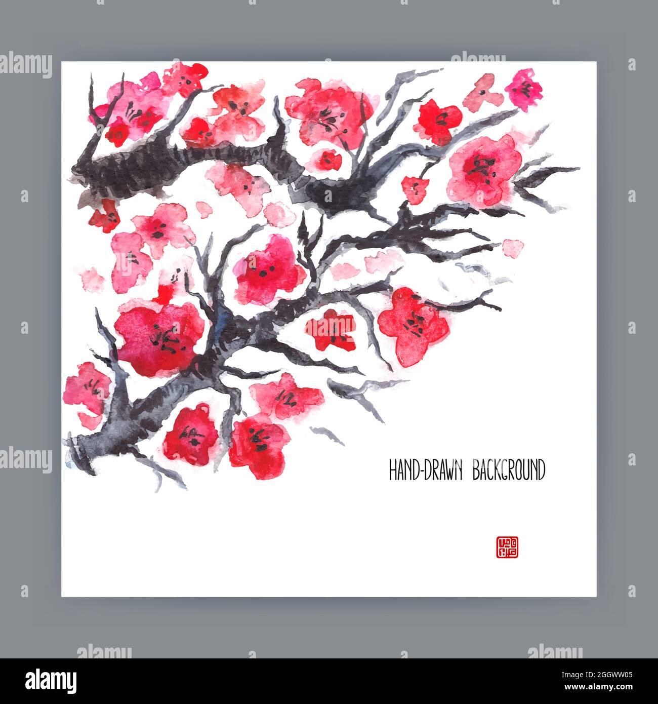 beautiful hand-drawn illustration with Japanese natural motifs ...