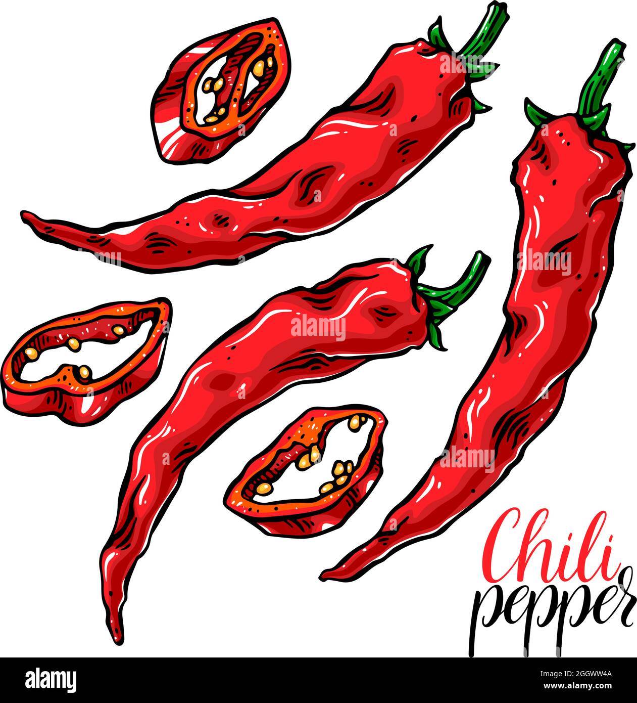 Hot peppers set black white Stock Vector Images - Alamy