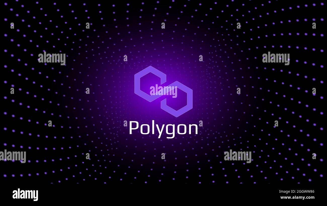 Polygon MATIC token symbol cryptocurrency in the center of spiral of ...