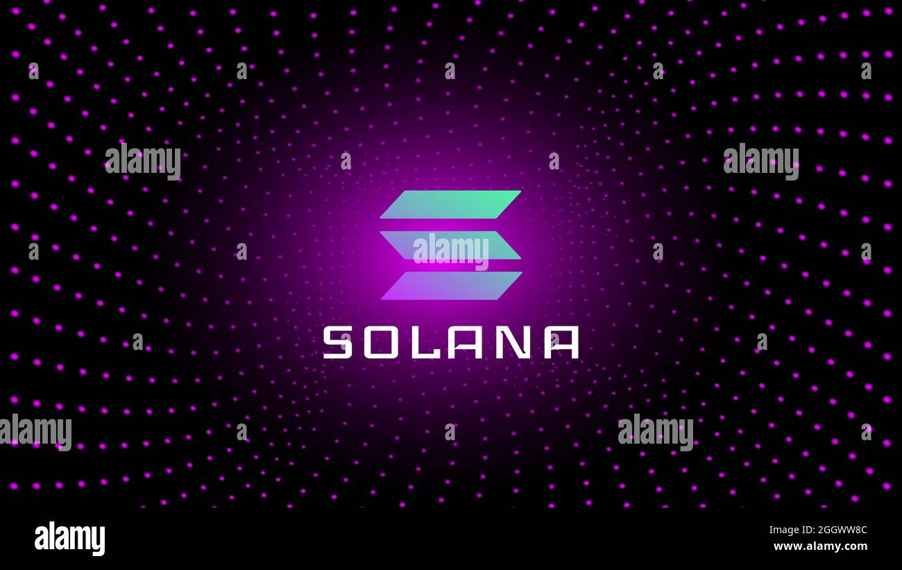 Solana SOL token symbol cryptocurrency in the center of spiral of ...