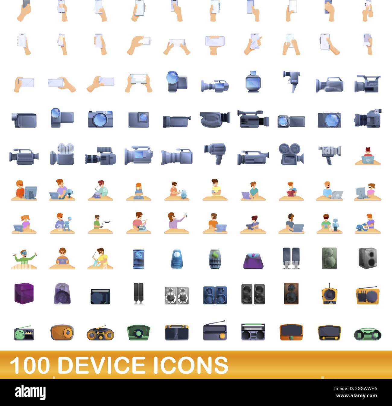 100 device icons set. Cartoon illustration of 100 device icons vector ...