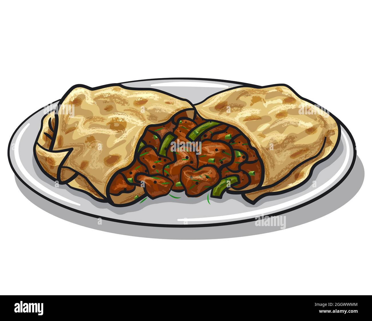 Illustration of the mexican corne asado burito on the plate Stock ...
