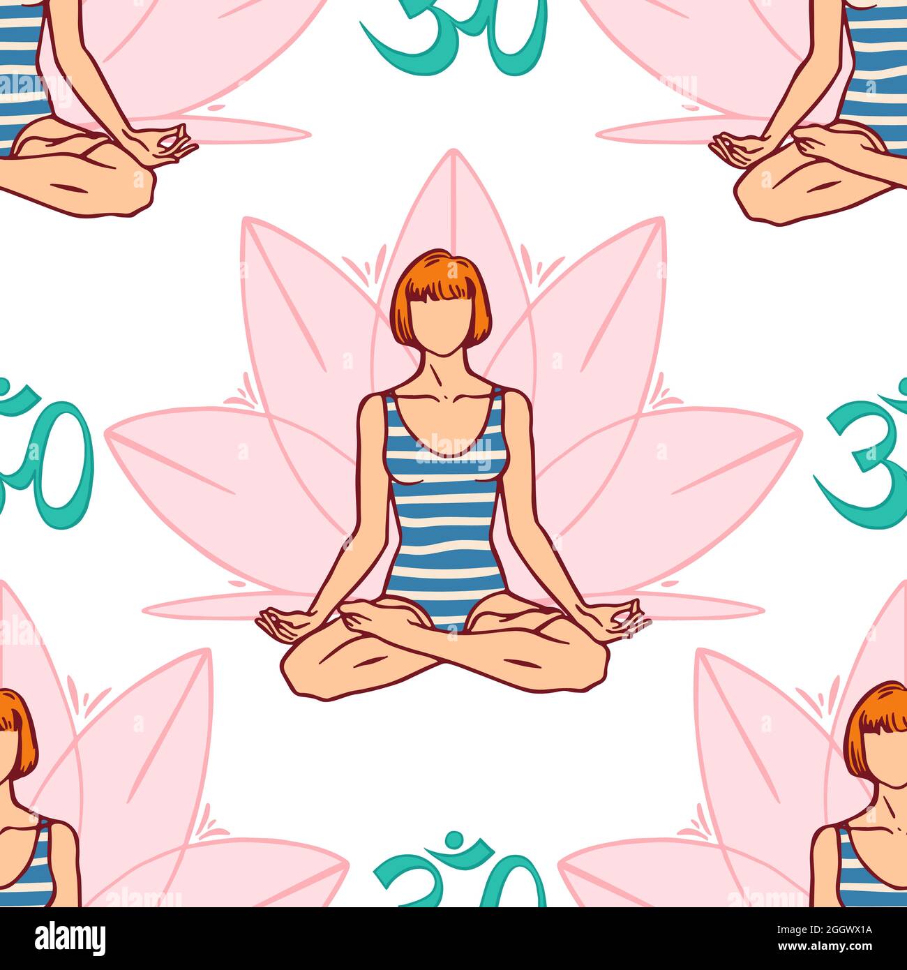 Beautiful seamless background of a woman in the lotus position. hand ...