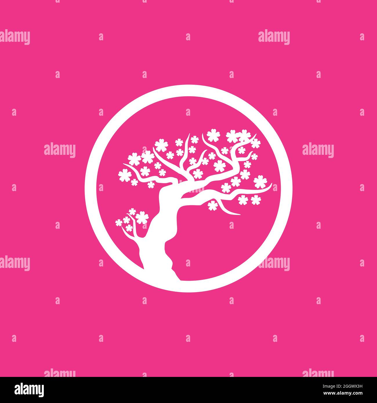 White circular emblem sakura tree vector logo design Stock Vector Image ...
