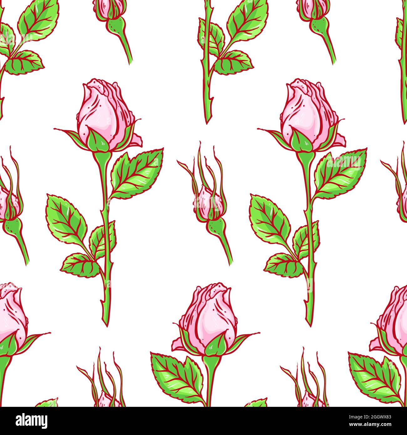 beautiful colorful seamless background of pink roses on a white ...