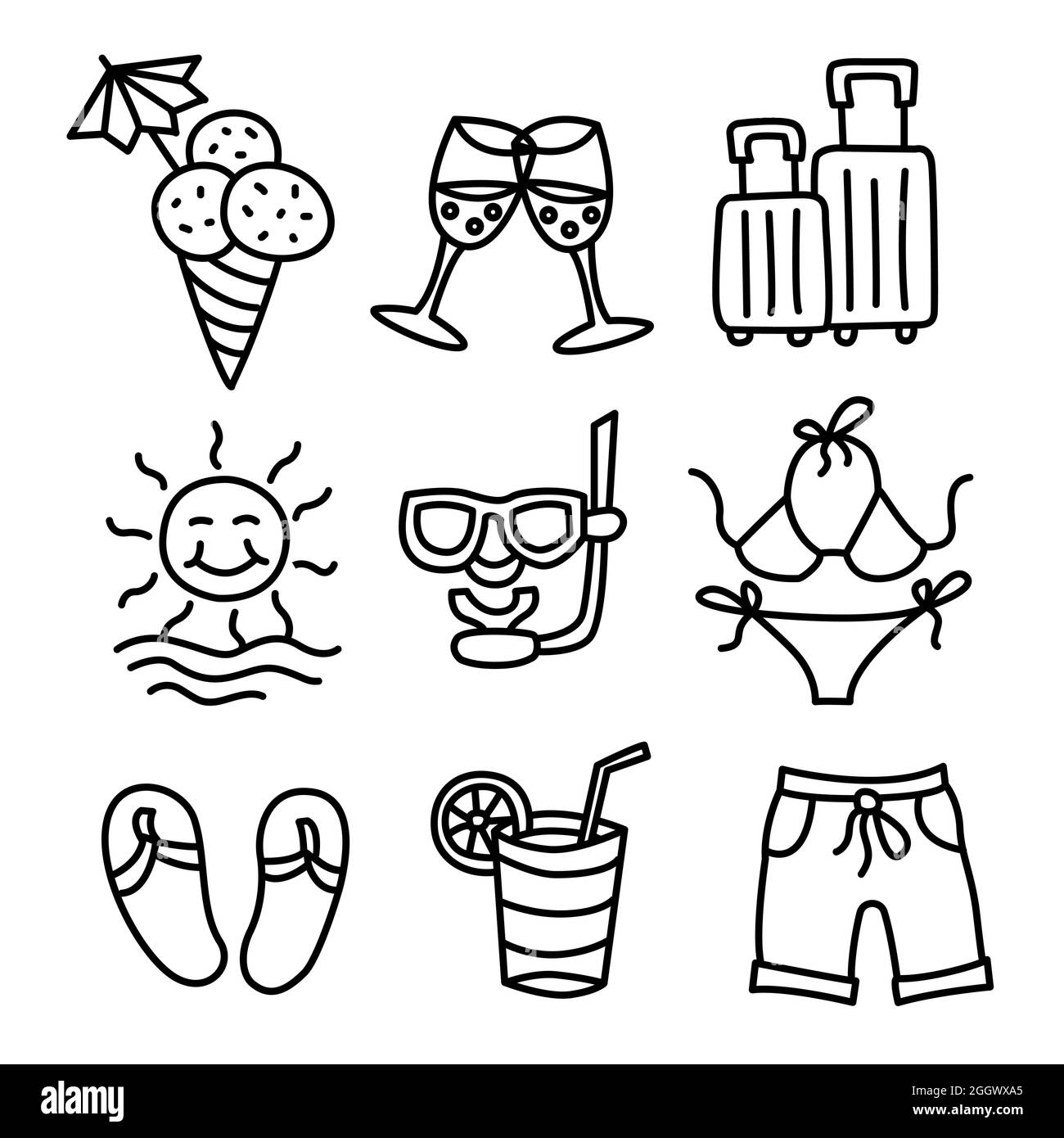 set of vacation and beach resort black outline icons Stock Vector Image ...