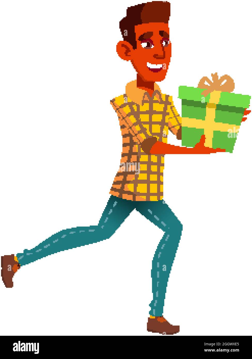 Teen Boy Run At Birthday Party With Gift Vector Stock Vector Image ...