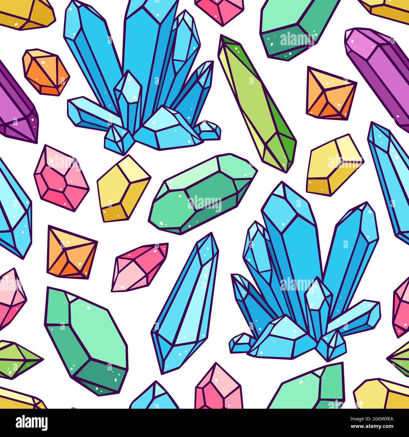 beautiful seamless pattern of a variety of crystals and gemstones. hand ...