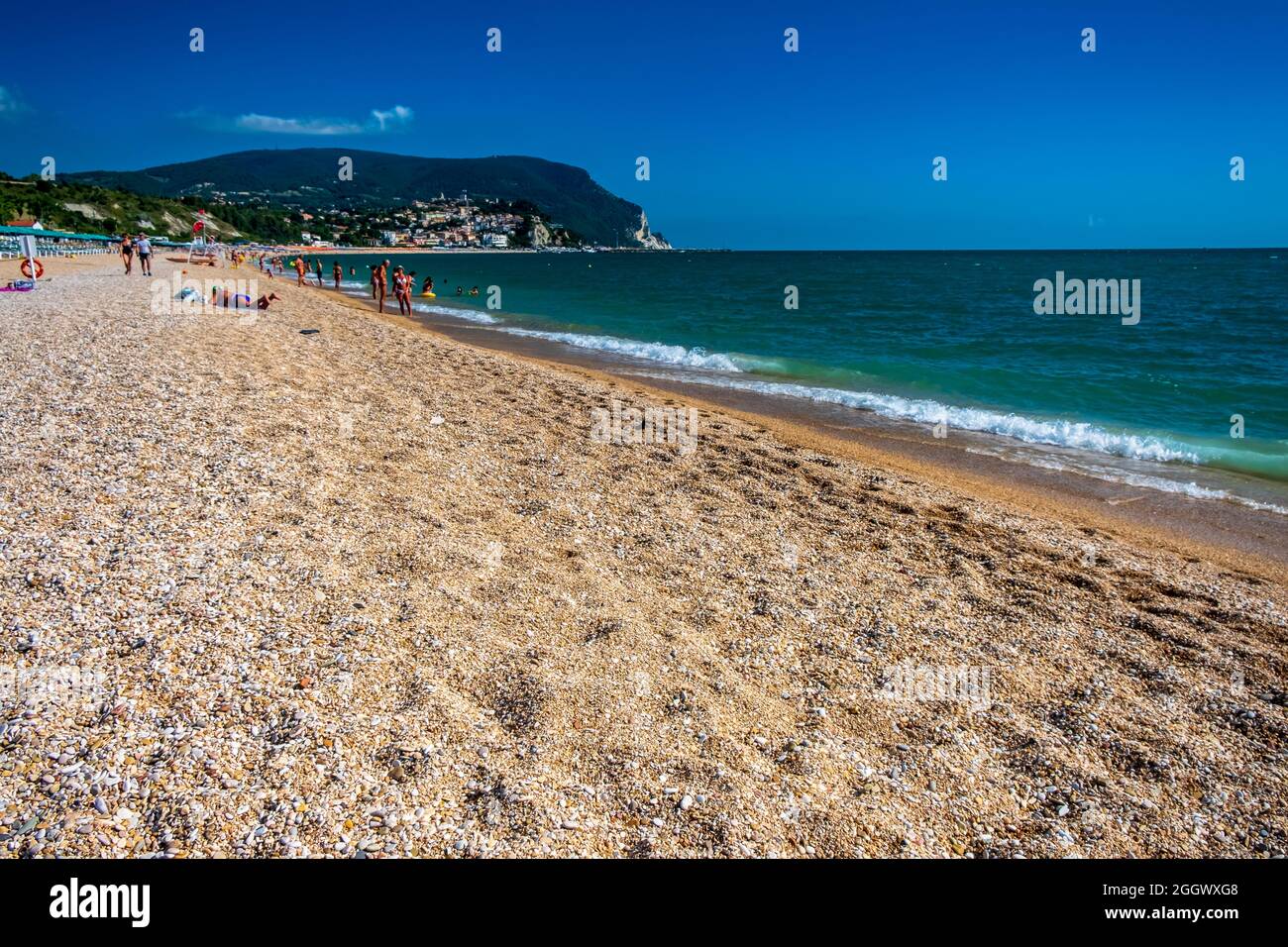 The beach of Numana with the Conero mount in the background in a ...