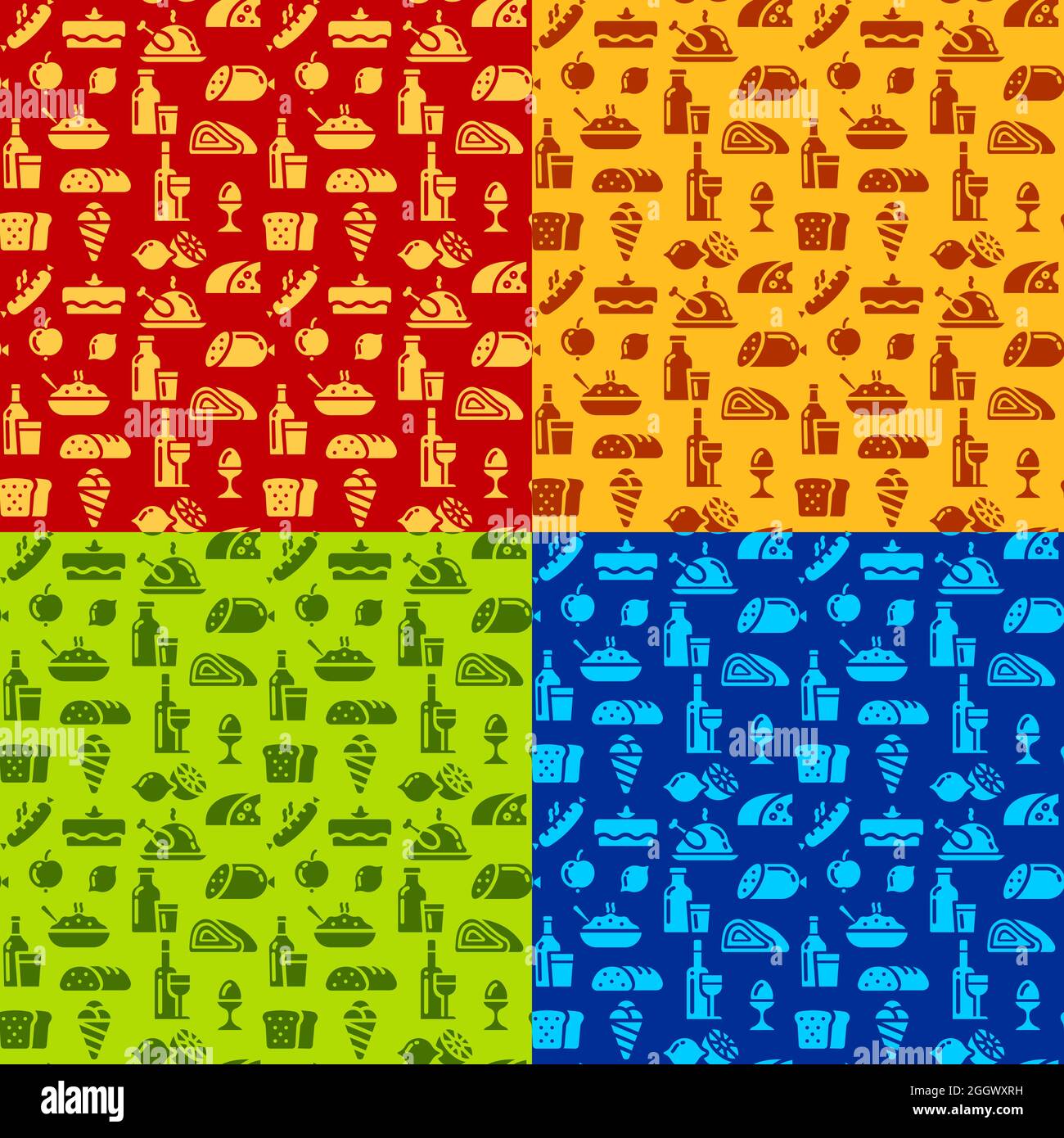 Illustration of the seamless patterns of a food and grocery in a four ...