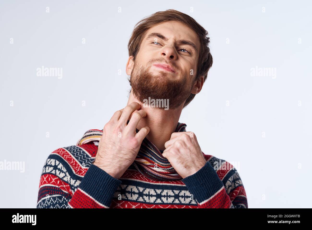 sick man sweater health problems flu infection light background Stock ...