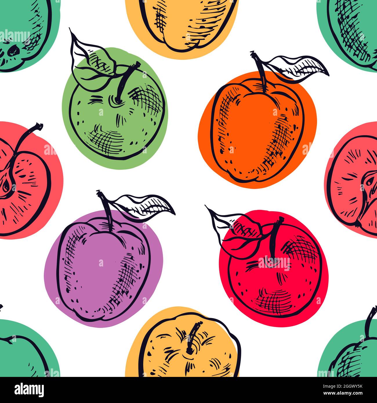beautiful seamless background of different apples. hand-drawn ...
