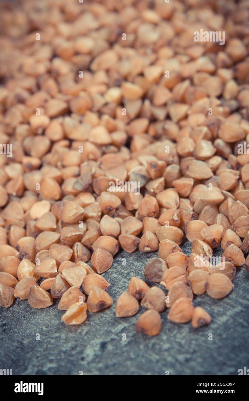 Heap of buckwheat containing natural vitamins and dietary fiber ...