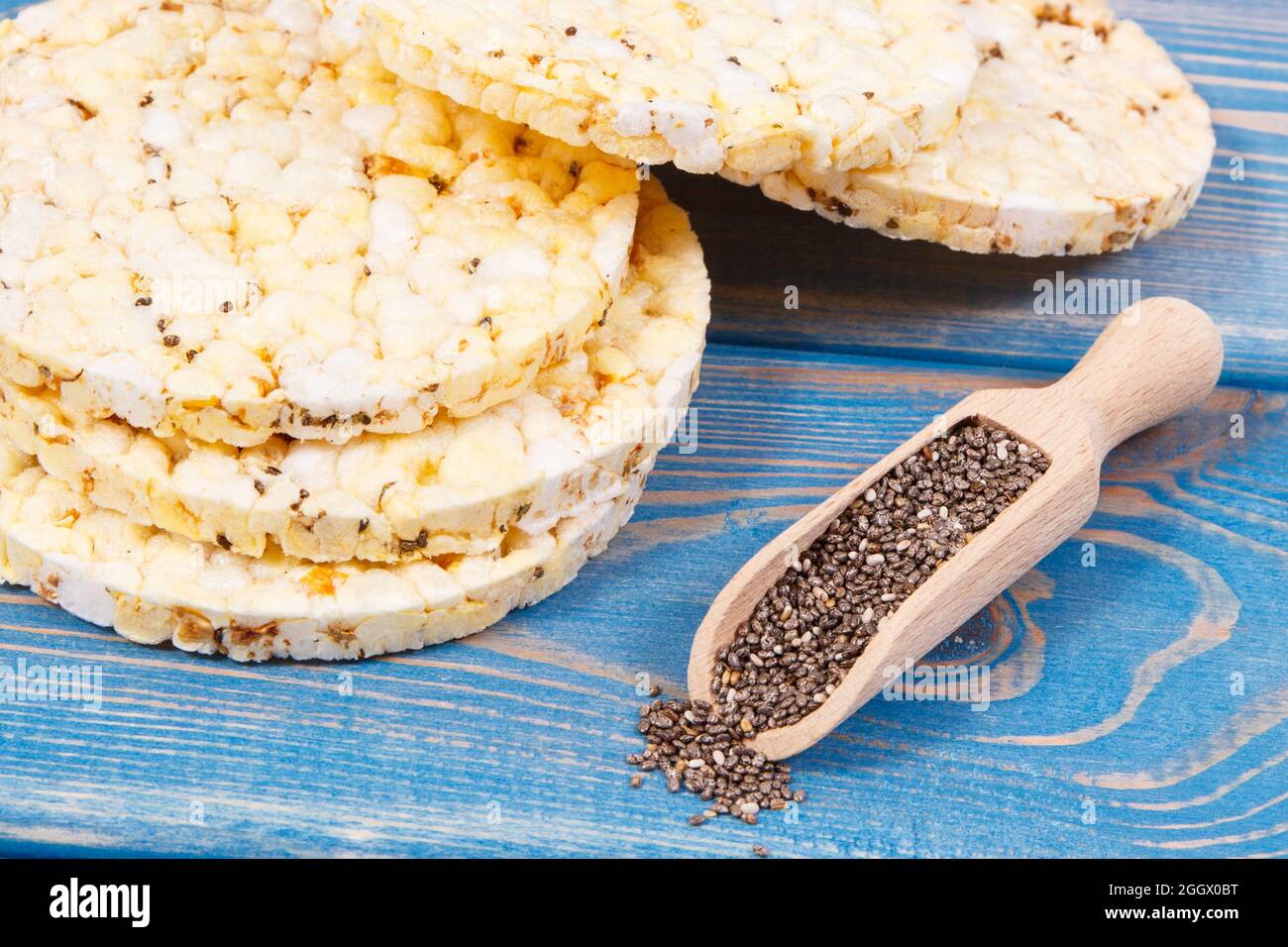 Rice or corn diet bread for breakfast, concept of healthy nutrition ...