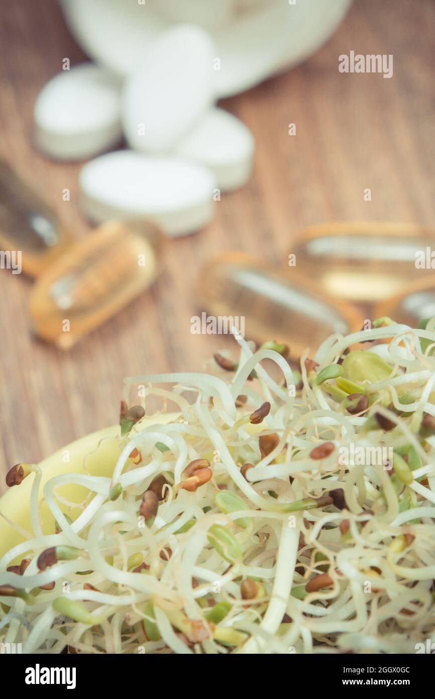 Fresh sprouts as source natural vitamins and tablets supplements ...
