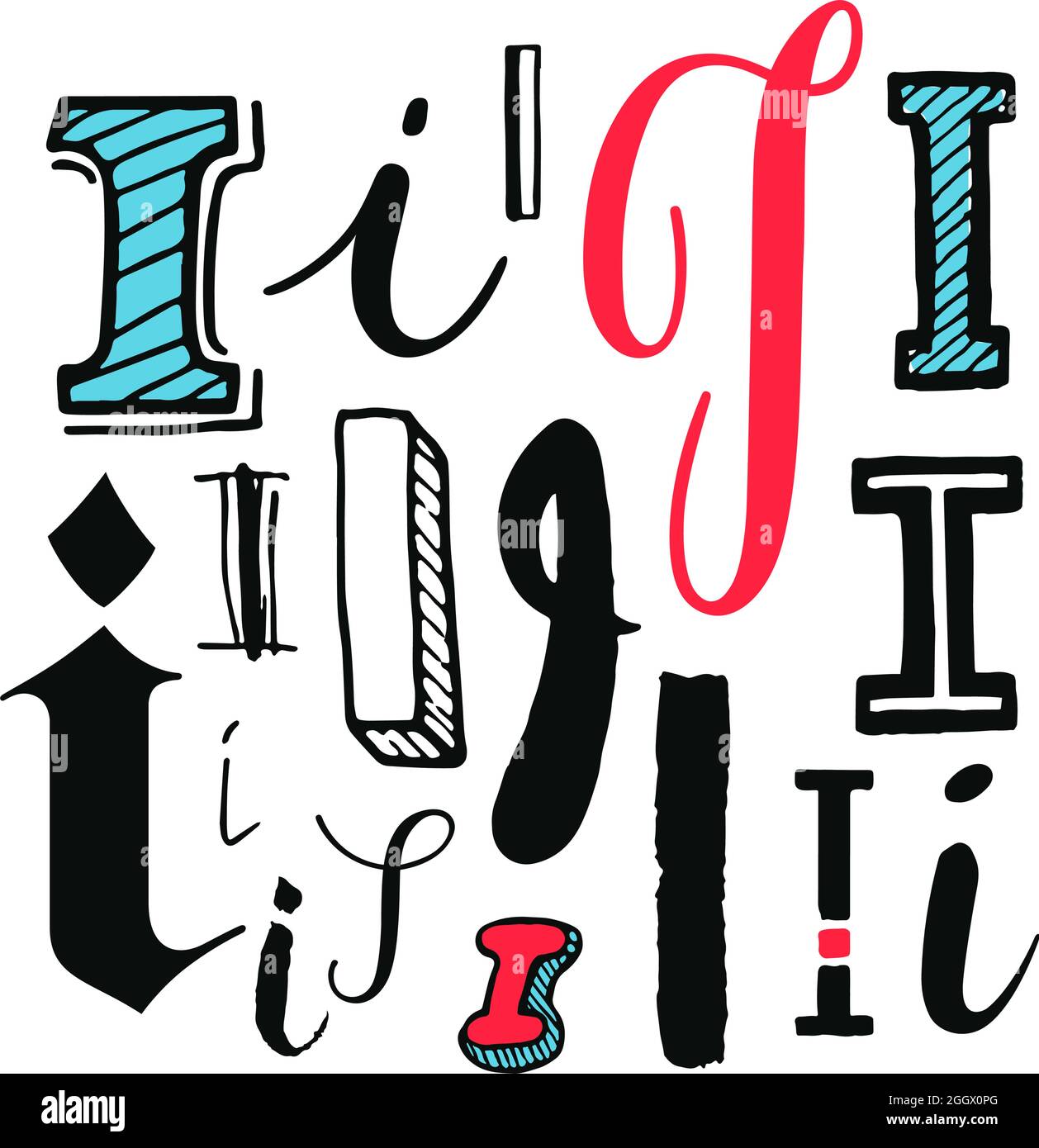 Letters I Set. Different styles. Hand-drawn illustration Stock Vector ...
