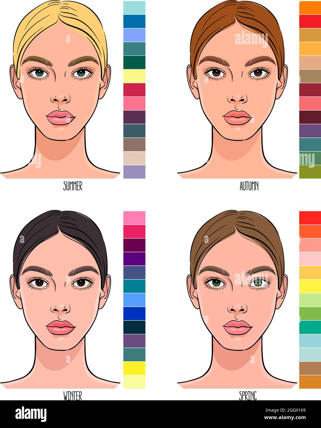 Seasonal Color type of female appearance with a palettes of colors ...