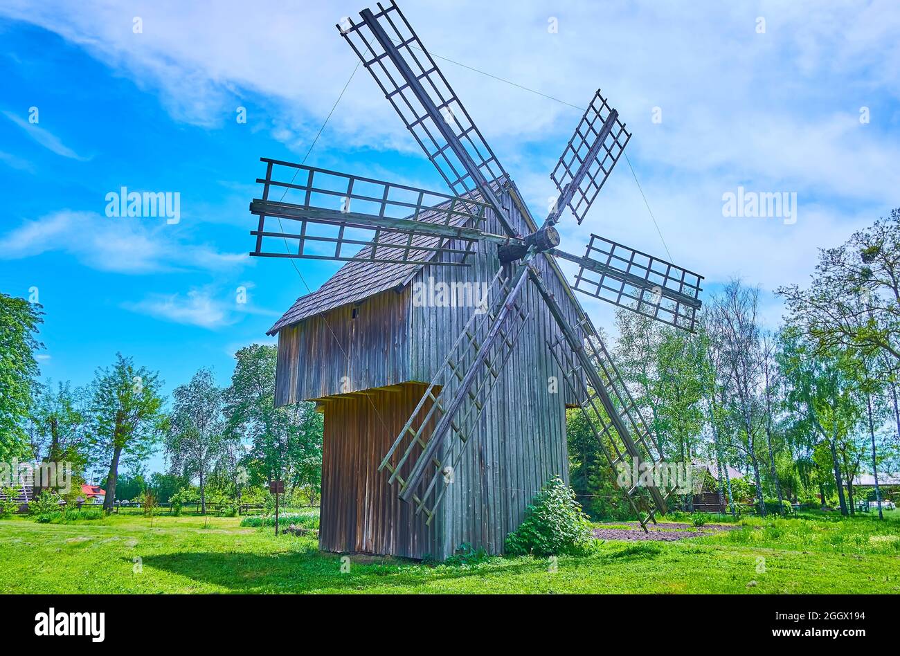 PEREIASLAV, UKRAINE - MAY 22, 2021: The old scenic windmill with ...