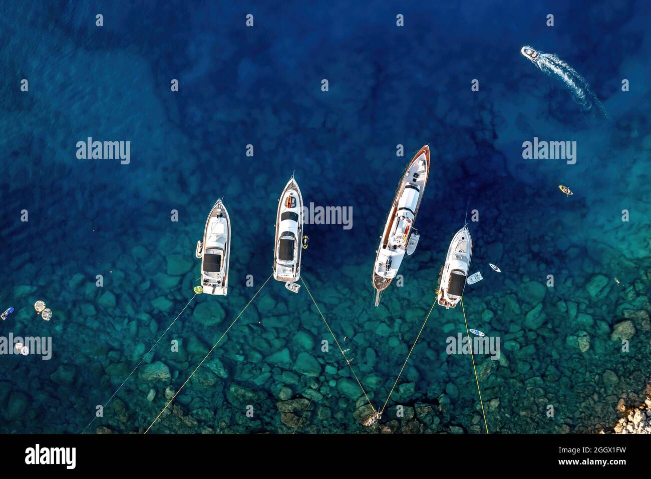 Overhead of yachts in Mediterranean sea Stock Photo - Alamy