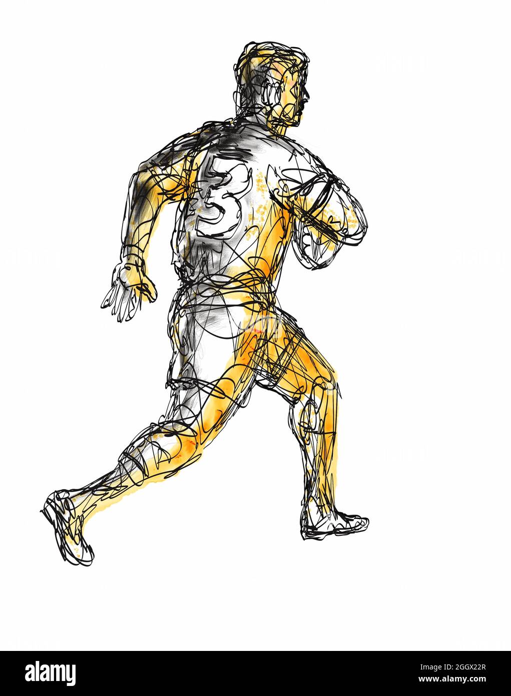 Rugby Player Running with Ball Pen and Ink Watercolor Illustration ...