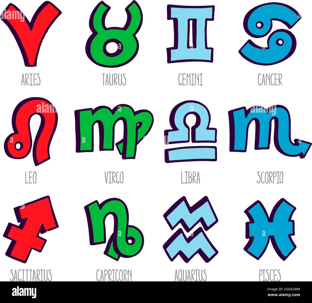 cute set of zodiac signs. hand-drawn illustration Stock Vector Image ...