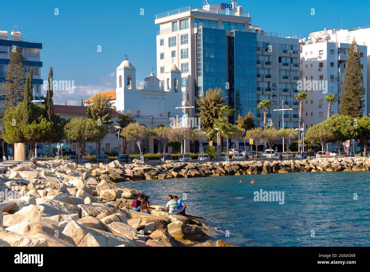 Limassol, Cyprus - June 1, 2021: View of Molos promenade Stock Photo ...