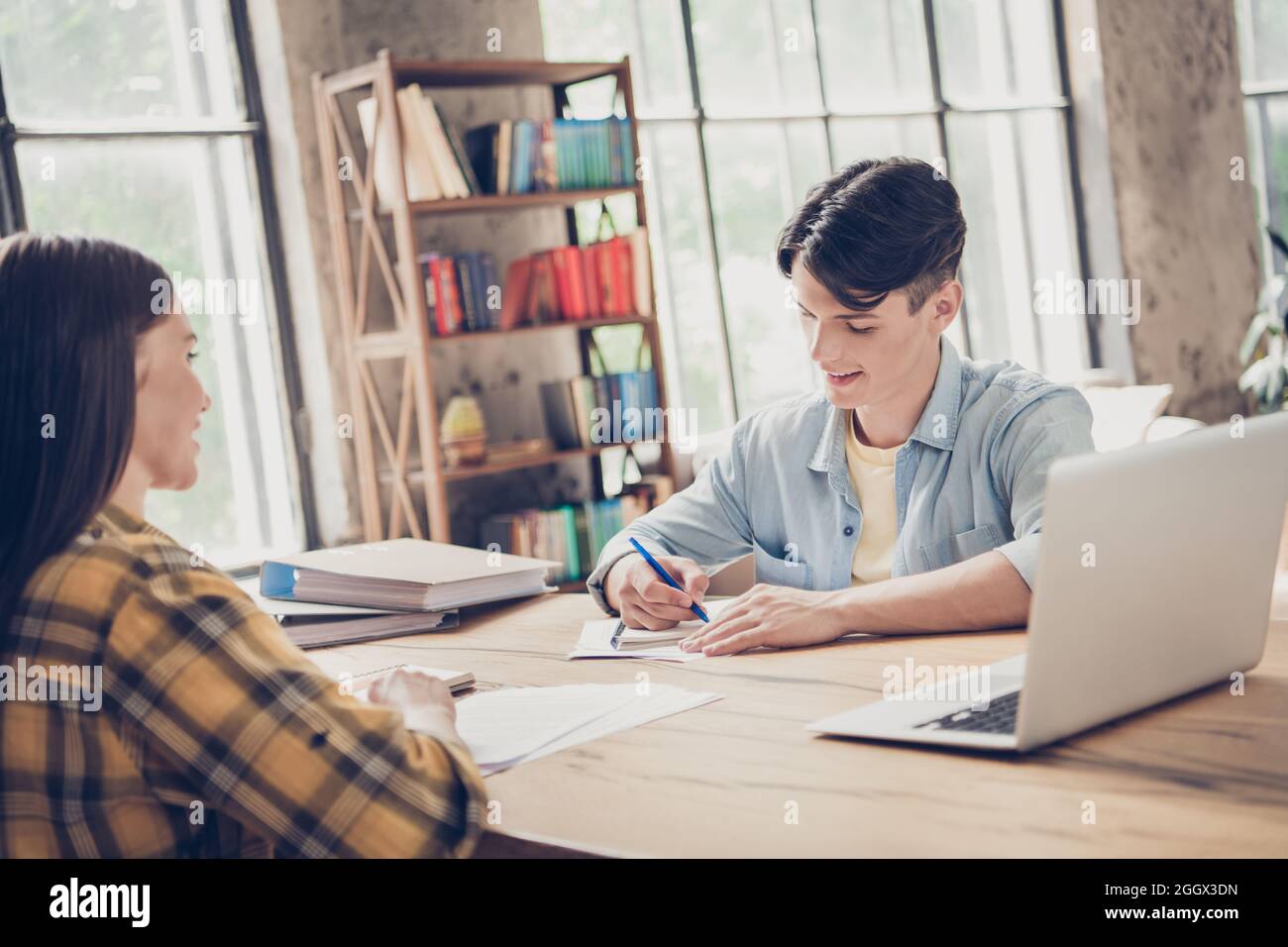 Photo of two best friends classmates college students prepare for exam ...
