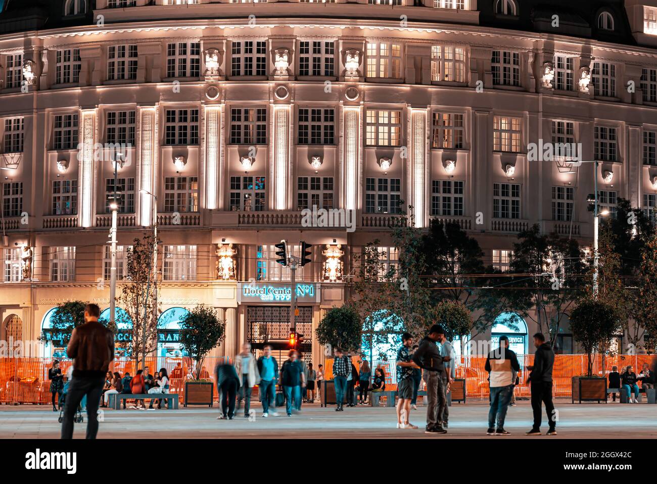 Belgrade, Serbia - September 22, 2019: Night scene of crowded Republic ...