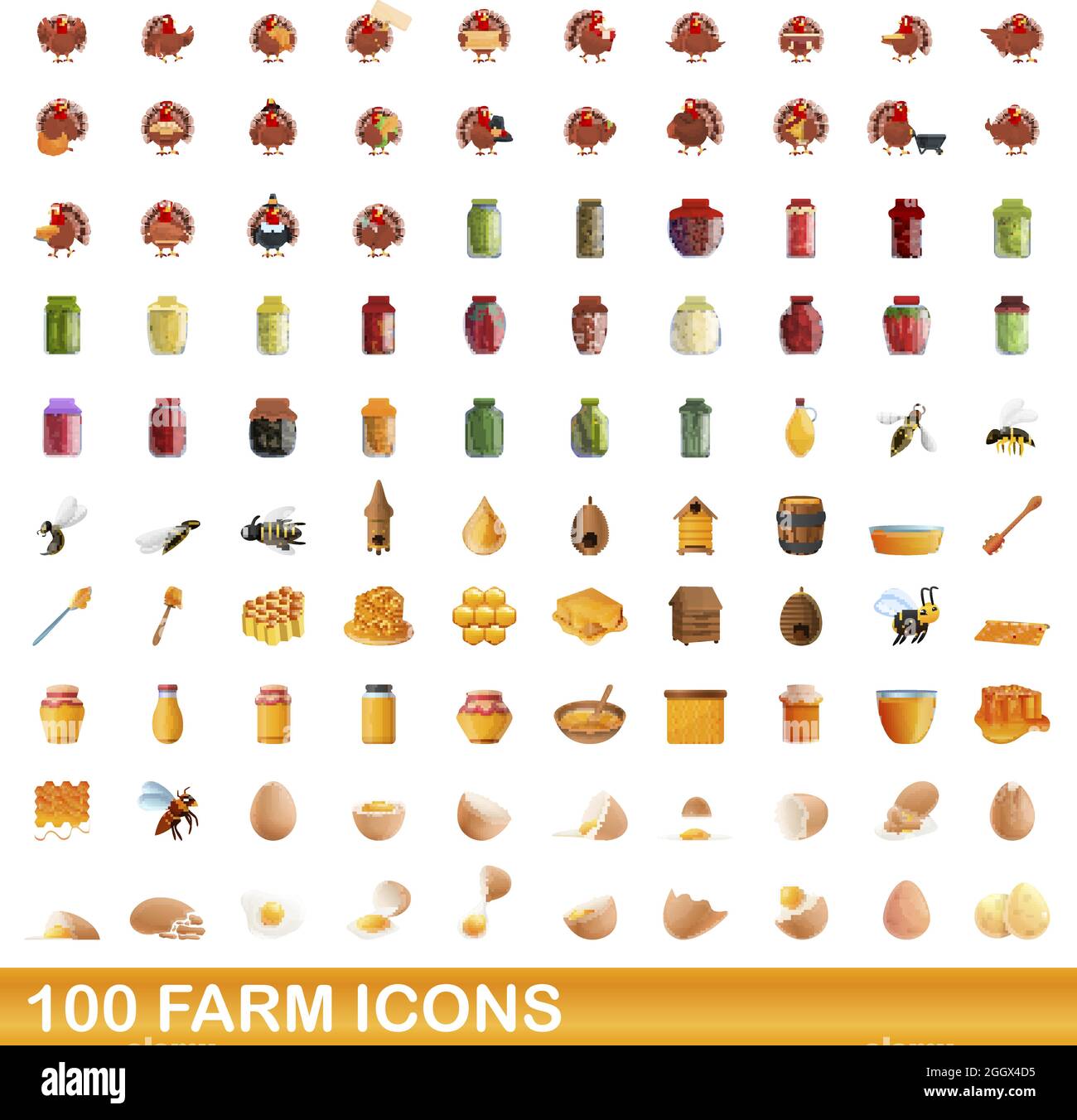 100 farm icons set. Cartoon illustration of 100 farm icons vector set ...