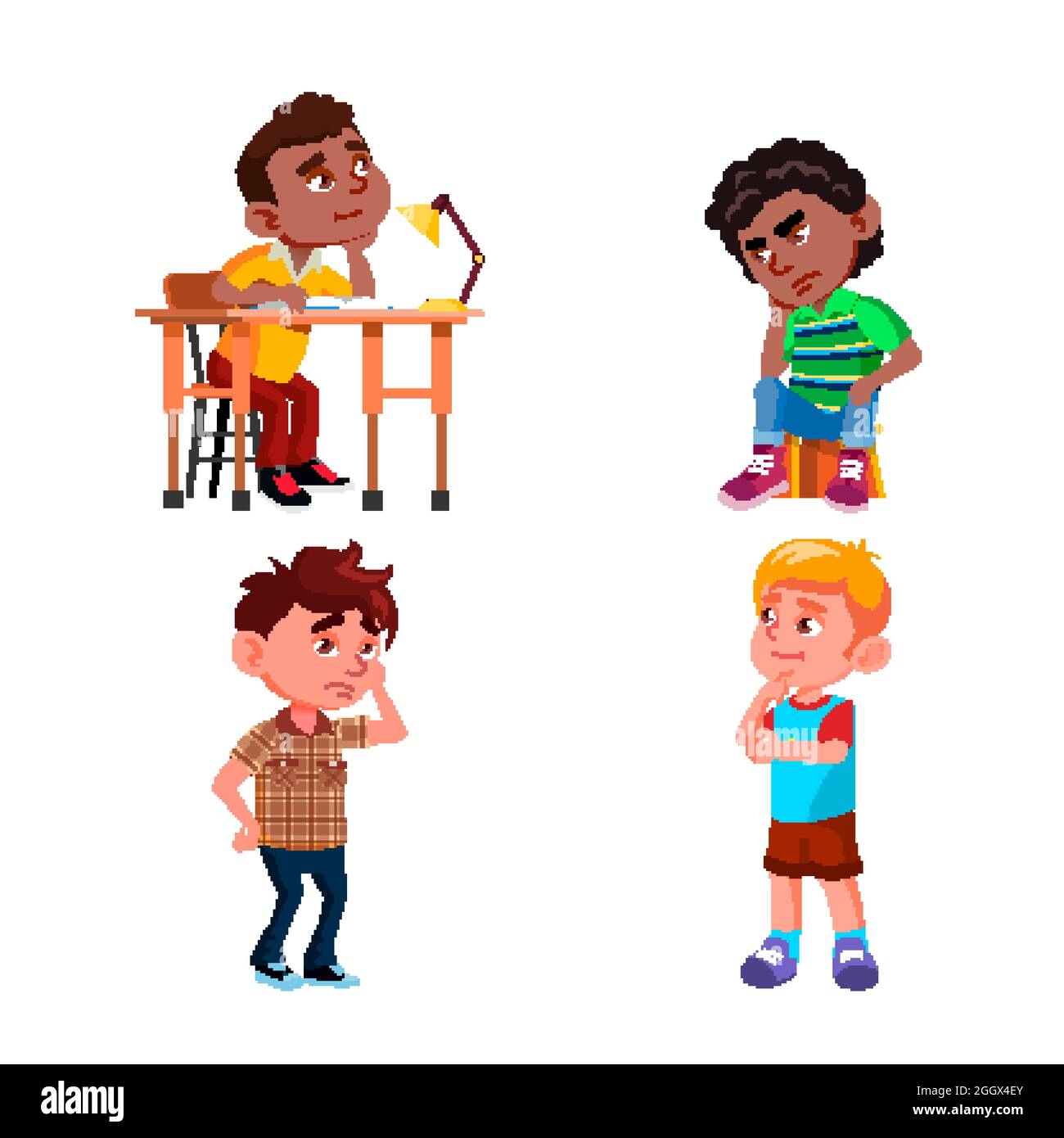 Thinking School Boys About Problem Set Vector Stock Vector Image & Art ...