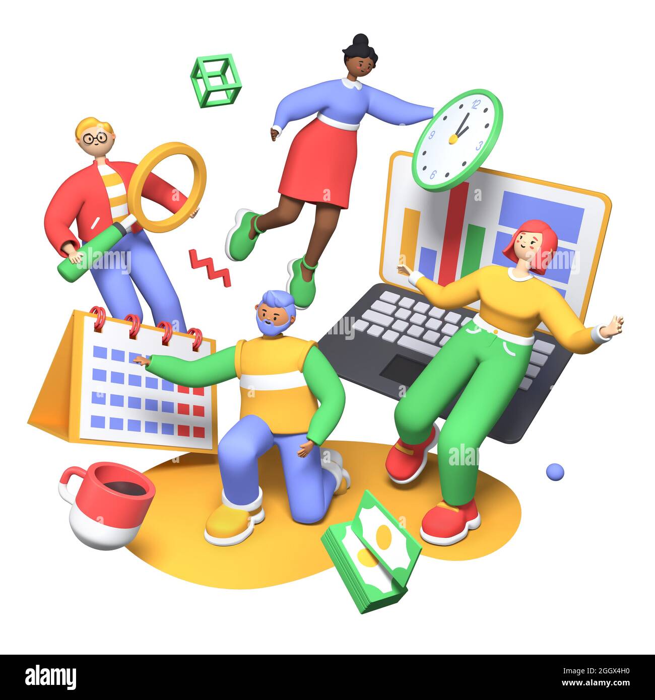 Teamwork - colorful 3D style illustration with cartoon characters ...