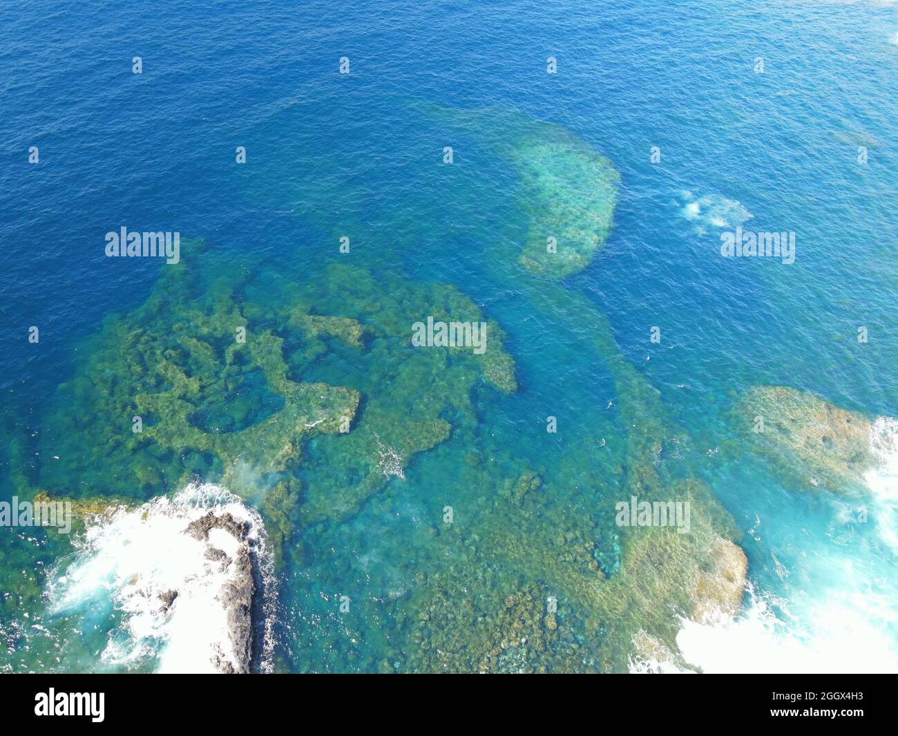 Drone view of the deep blue Atlantic Ocean with a beautiful and bizarre ...