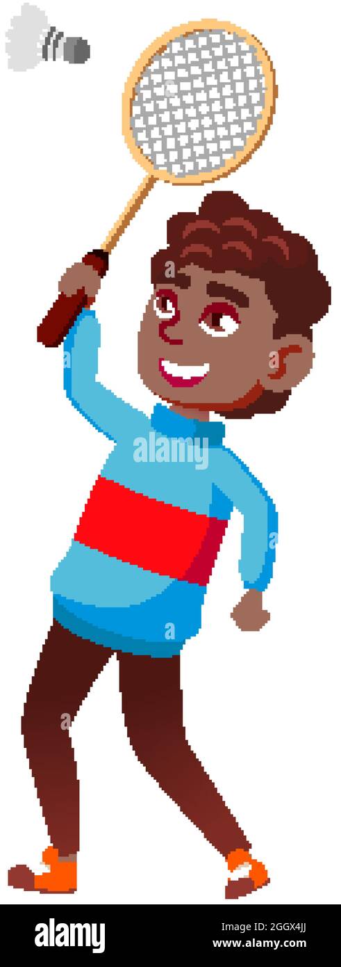 Schoolboy Playing Badminton On Playground Vector Stock Vector Image ...