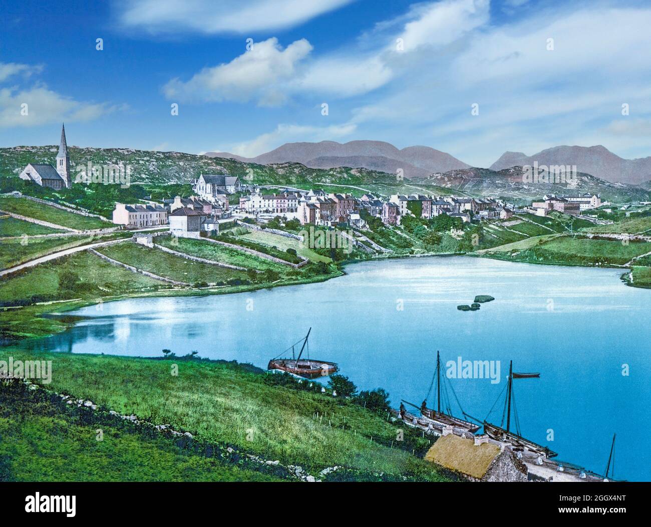 An early 20th century view of Clifden, a coastal town in Connemara ...