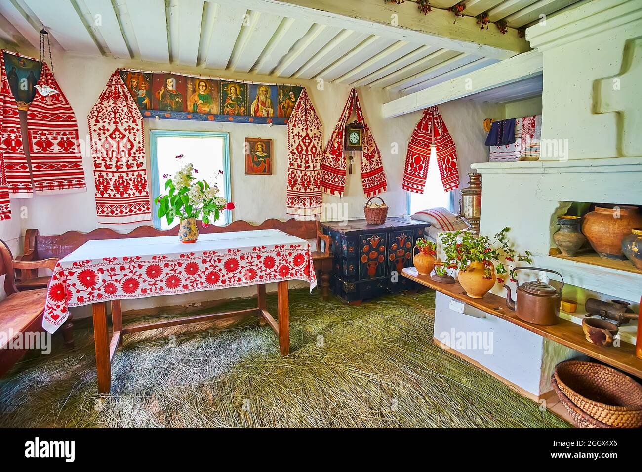 PEREIASLAV, UKRAINE - MAY 22, 2021: Priest's hata house with many ...