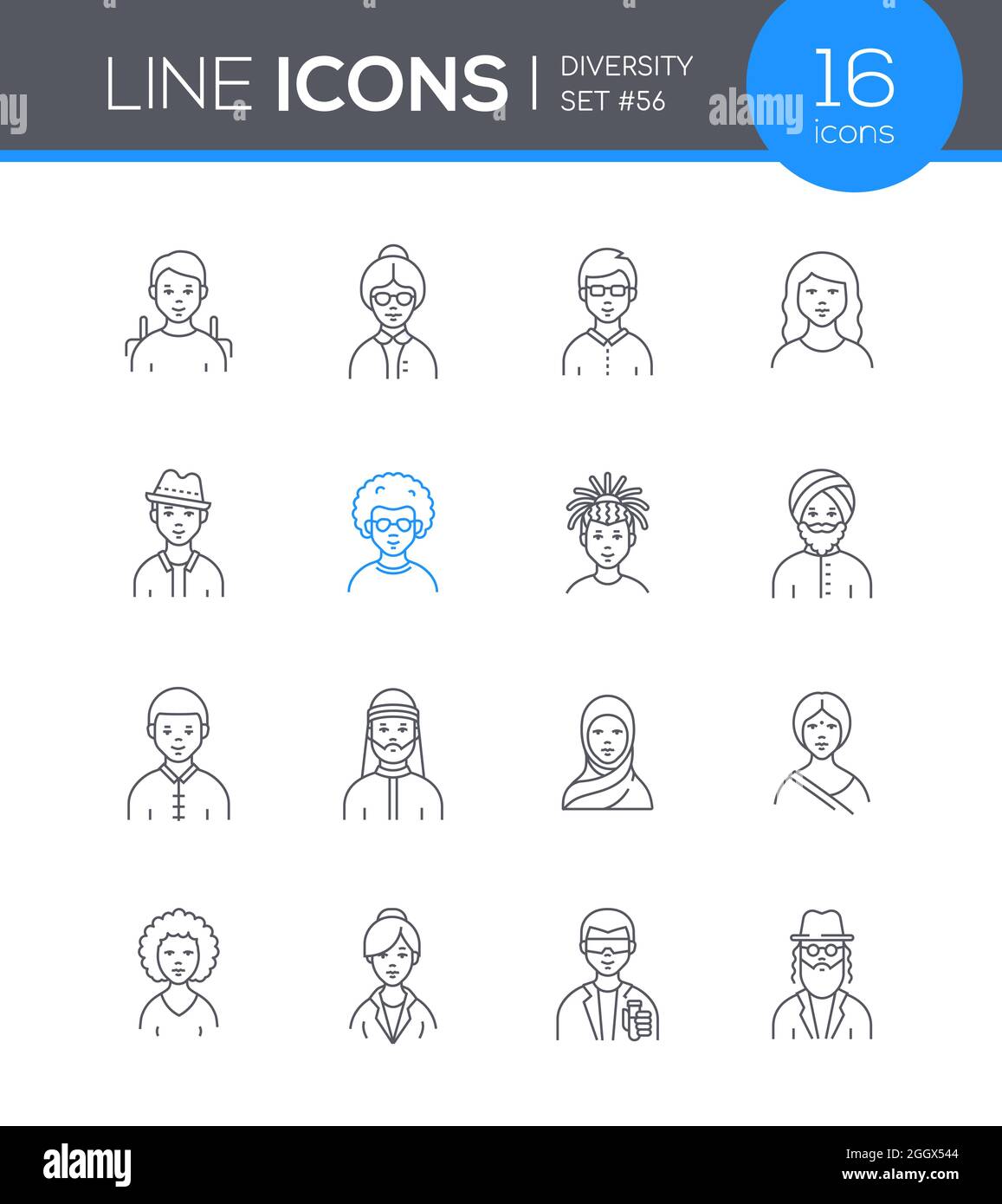 Diversity - modern line design style icon set. Neat pictures. It is a ...