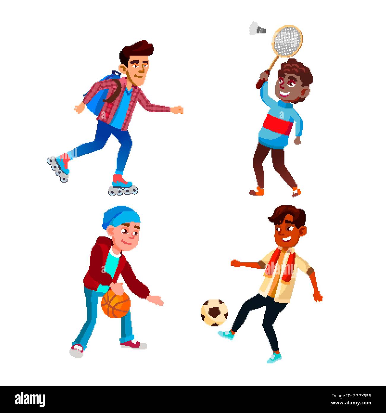 School Boys Sport Occupation Activity Set Vector Stock Vector Image ...