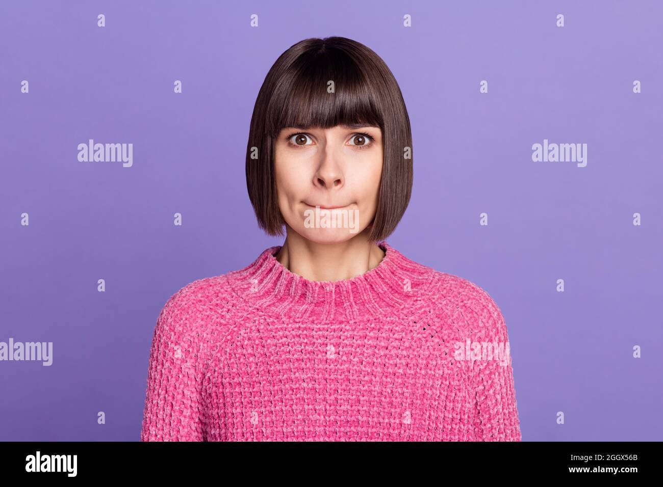 Portrait of young stressed depressed negative mood afraid female panic ...