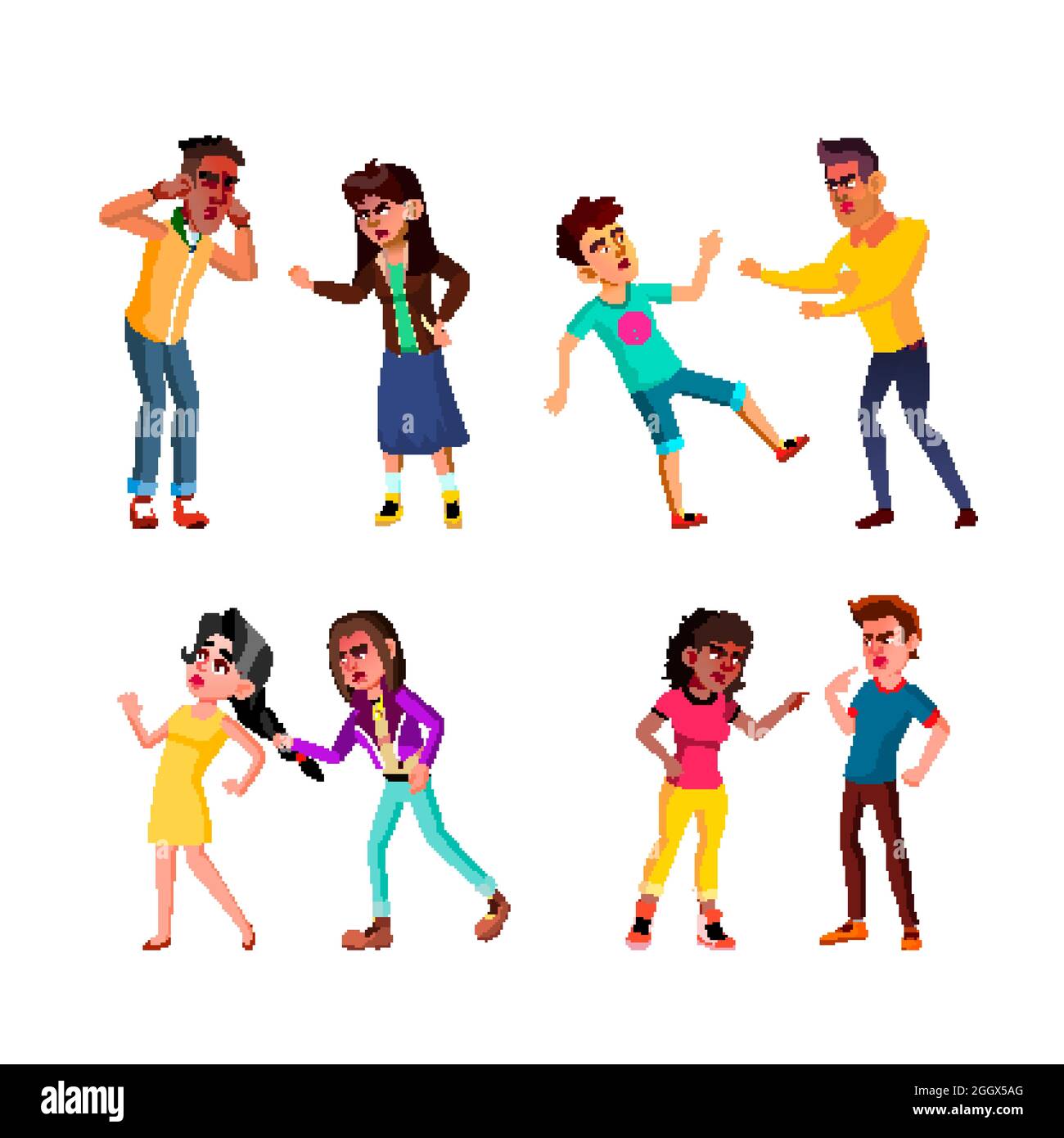 Teens Aggression And Conflict Arguing Set Vector Stock Vector Image ...