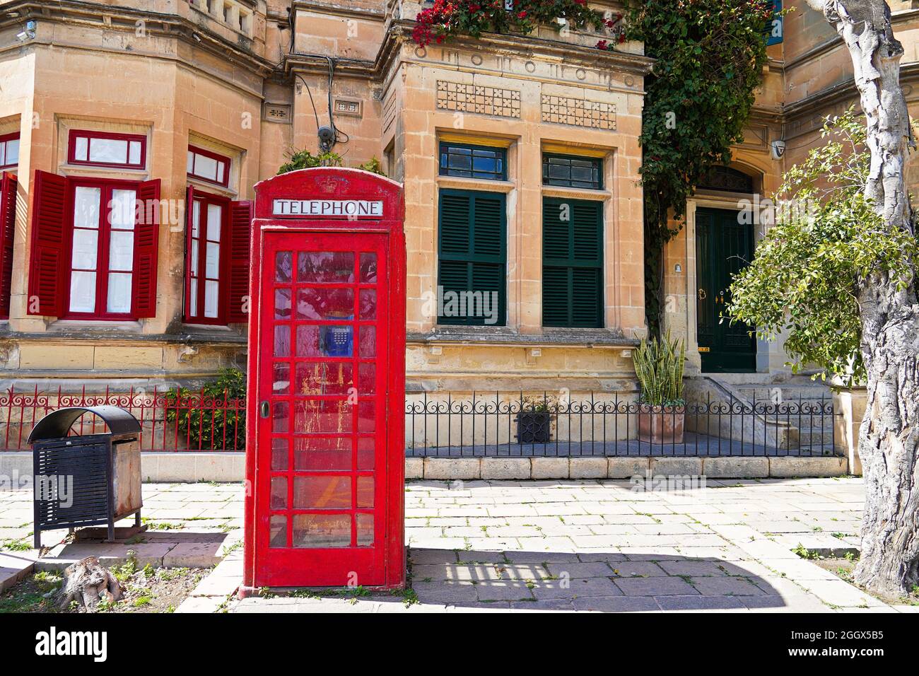 Red telephone booth in former capital Mdina, Malta, Europe Stock Photo ...