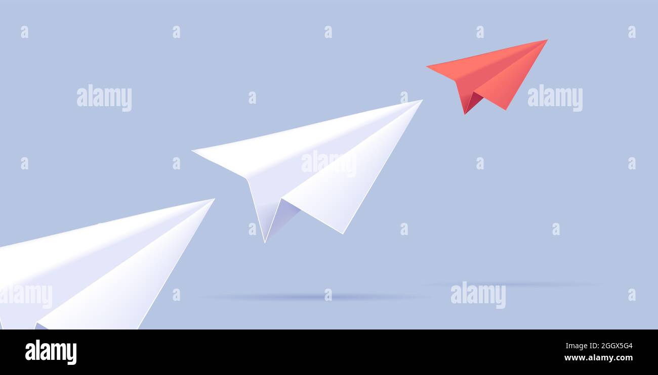 Paper plane 3d illustration of three planes moving forward in one line ...