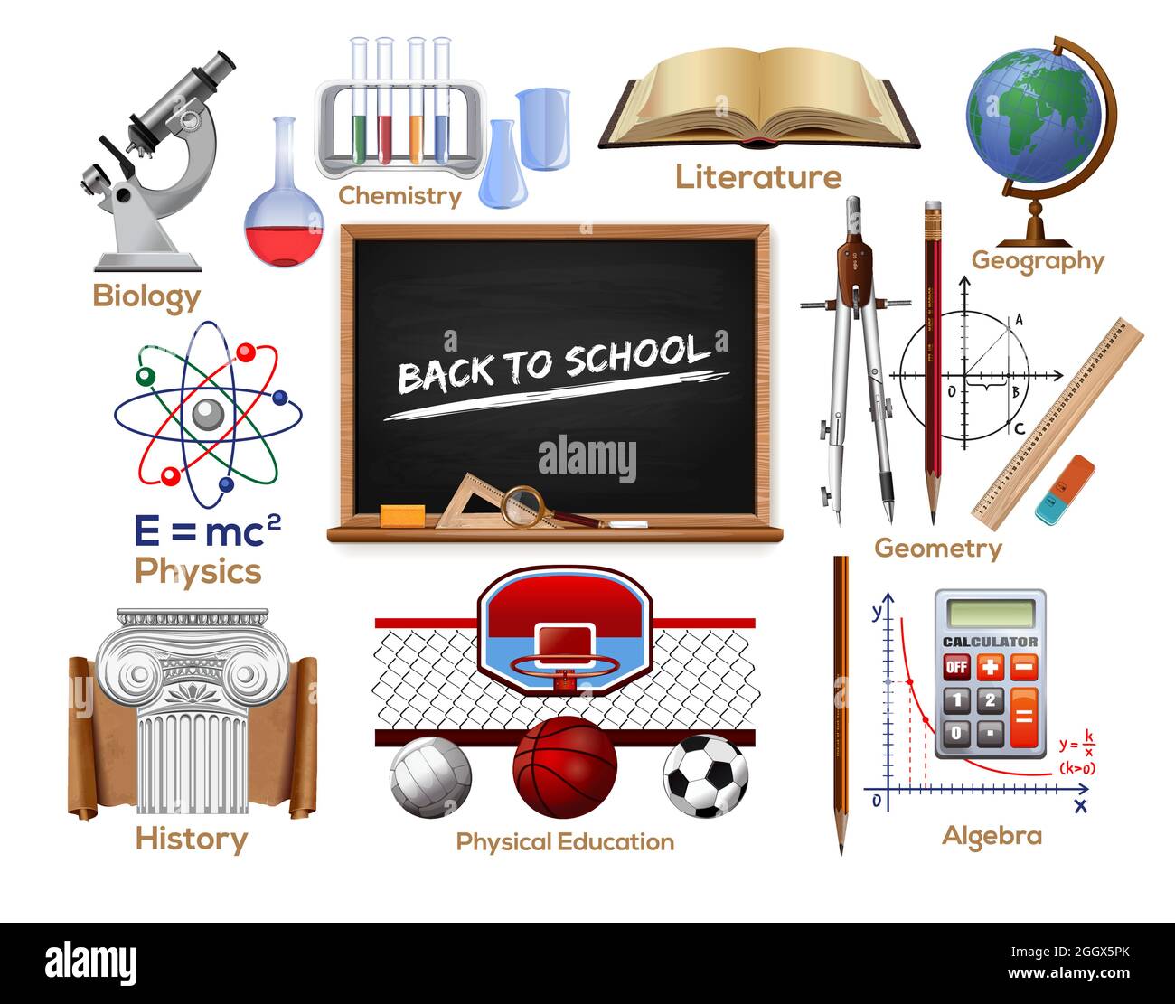 School subjects icon set hi-res stock photography and images - Alamy