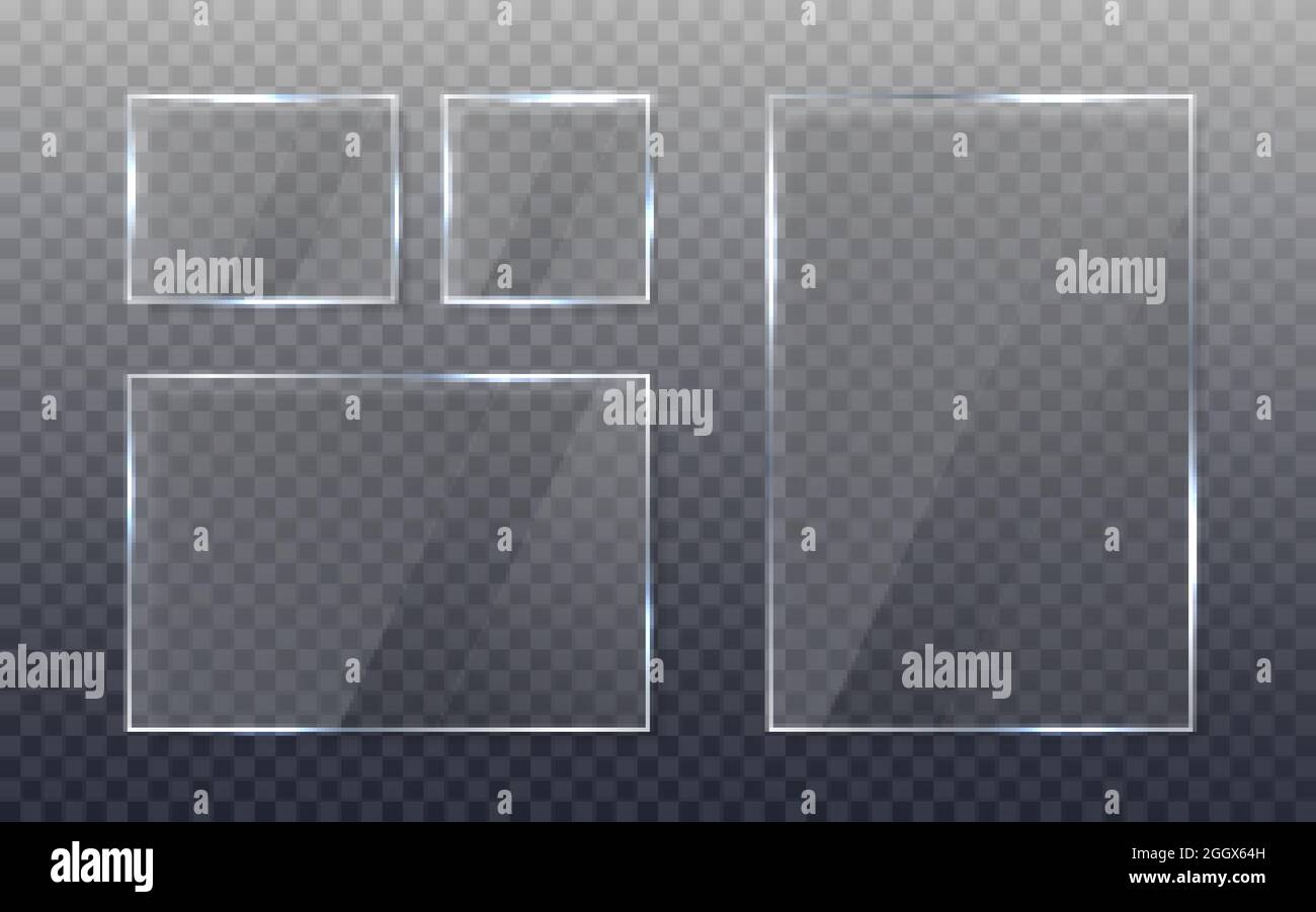 Glass plate set. Realistic glass with shadow. Clear sheet on ...