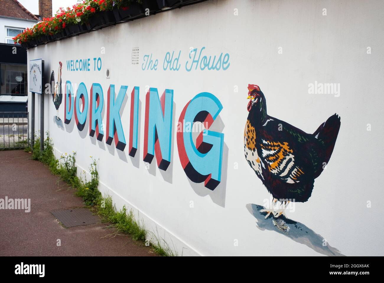 Welcome to Dorking sign painted on the side of a building on one of the ...