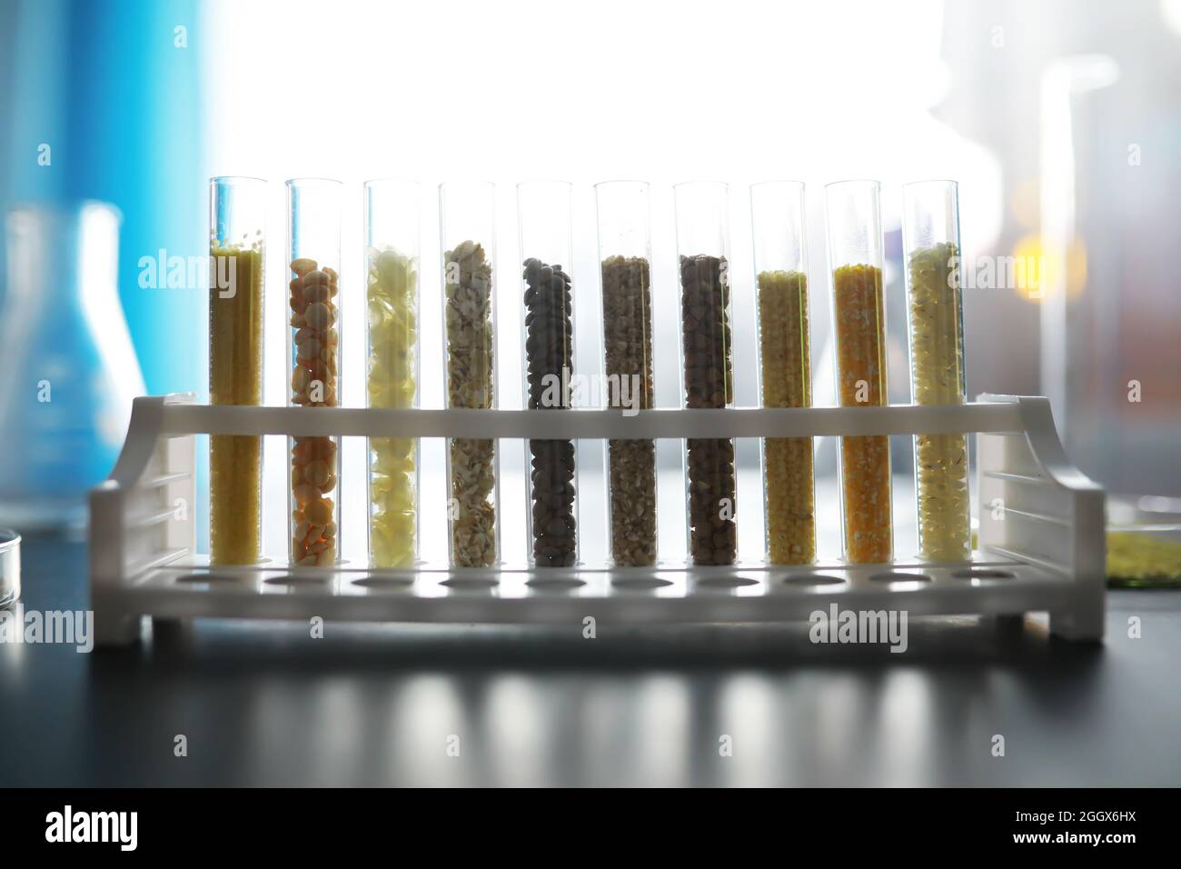 Test tubes with seeds of selection plants. Research Analyzing ...