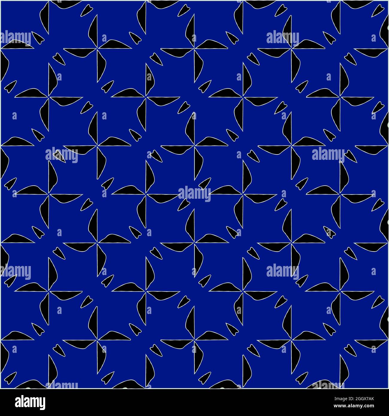 vector pattern in geometric ornamental style. Black and white and blue ...