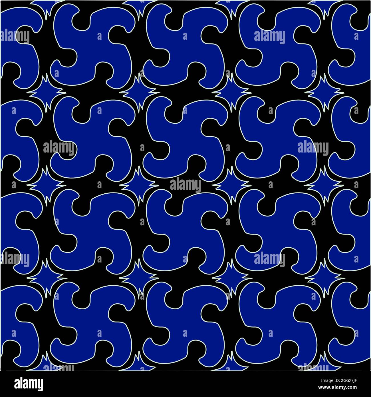 vector pattern in geometric ornamental style. Black and white and blue ...