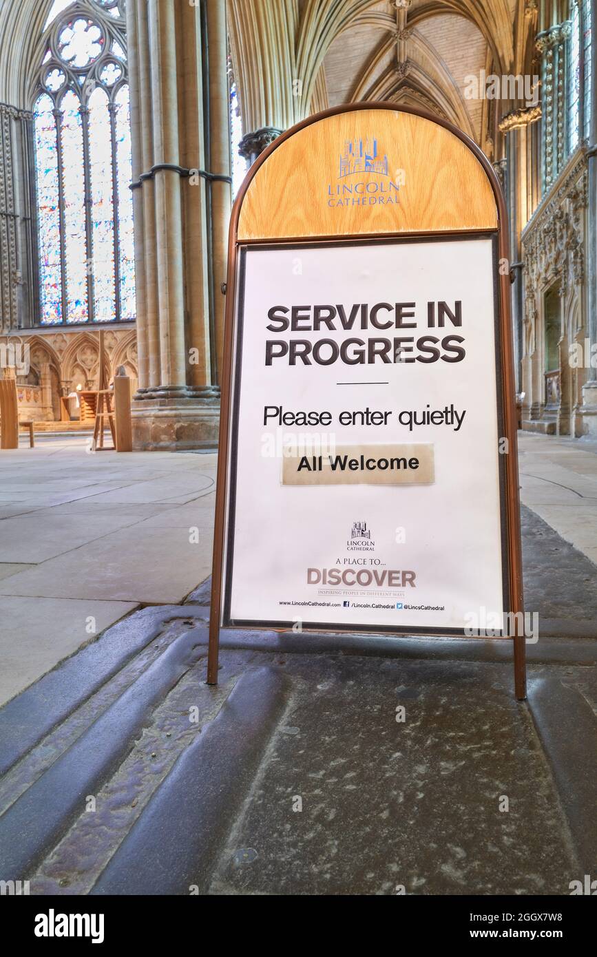 'Service in progress' notice outside the chapel at the east end of the ...